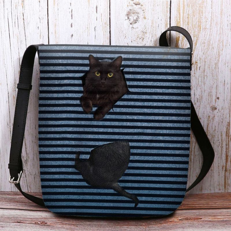 Dam Kändes Söt Casual 3d Tecknad Katt Ränder Mönster Crossbody-väska ...